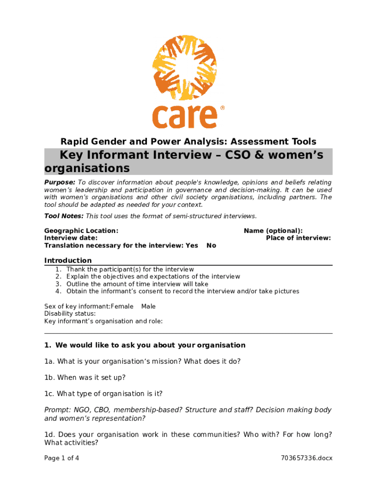 Rapid Gender ANALYSIS & Gender Based ASSESSMENT Doc Template | pdfFiller
