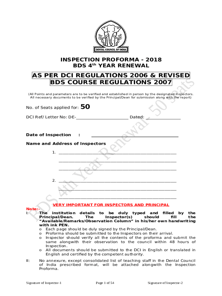 INSPECTION PROA FOR 4 th YEAR ... Doc Template | pdfFiller