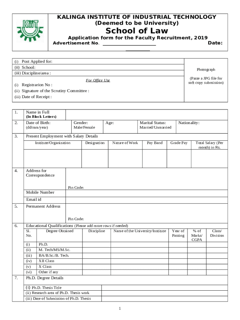 kiit faculty recruitment Doc Template | pdfFiller