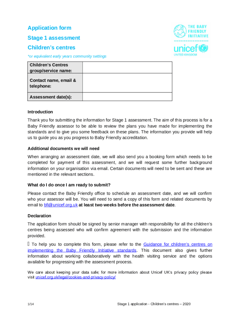 Application Stage 1 assessmentchildren's centres Doc Template | pdfFiller
