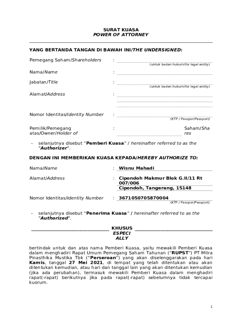 surat kuasa - power of attorney Doc Template | pdfFiller