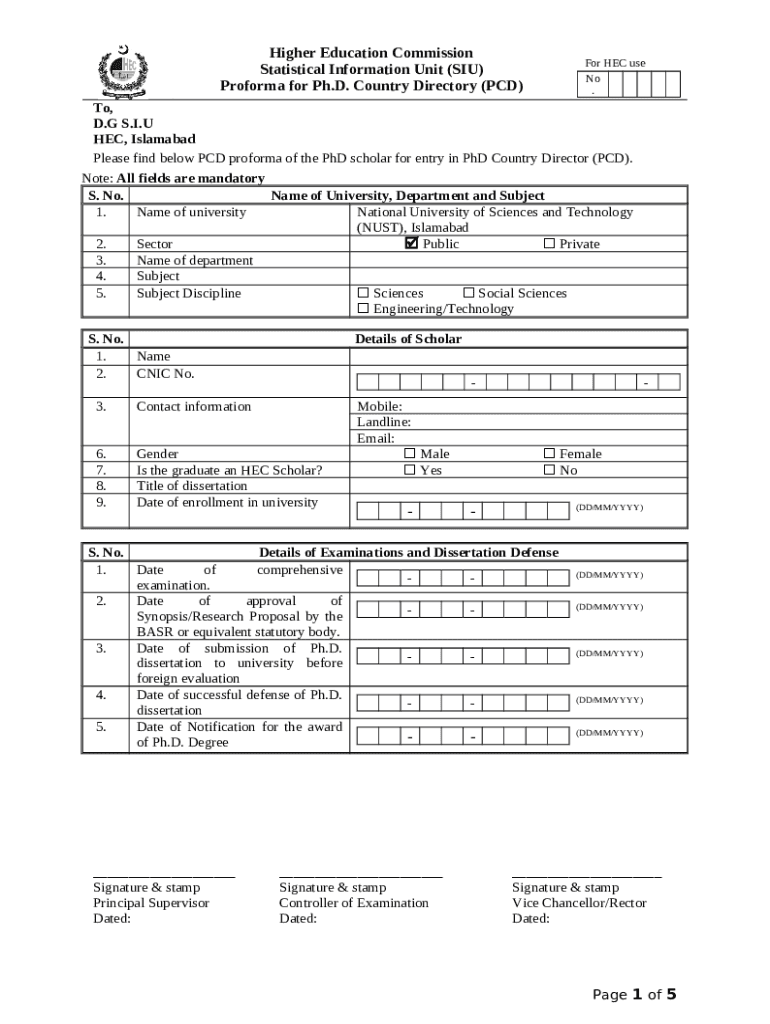 PCD Online System inaugurated: HEC can play vital role in ... Doc Template | pdfFiller