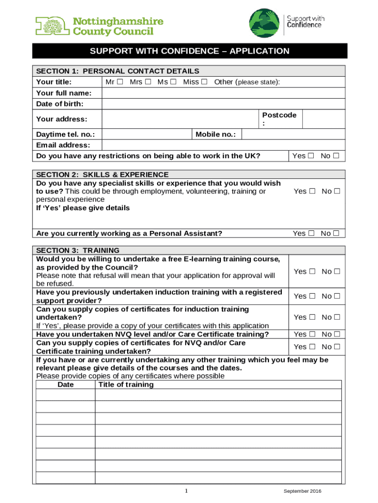 Application for Support With Confidence. Support With Confidence Doc ...