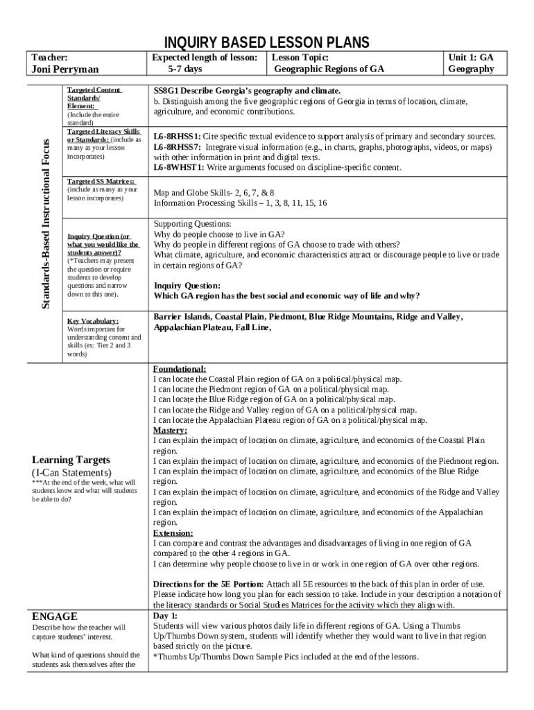 Regions of Georgia Virtual Field Trip Doc Template | pdfFiller