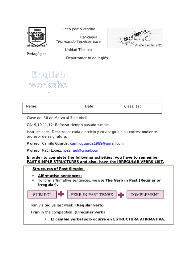 Review Past Simple 2 nd Grade - Liceo Victorino Lastarria Doc Template ...