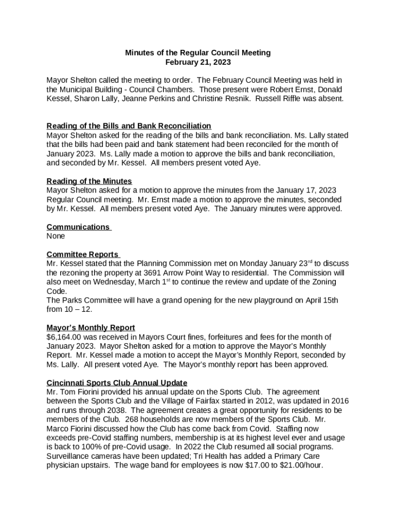 Those present were Robert Ernst, Donald Kessel, Sharon Lally, Jeanne Perkins and Christine ...