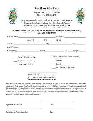 Fillable Online Dog Show Entry Form - Grayson County Fax Email Print ...