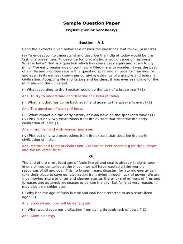 English sample paper Doc Template | pdfFiller