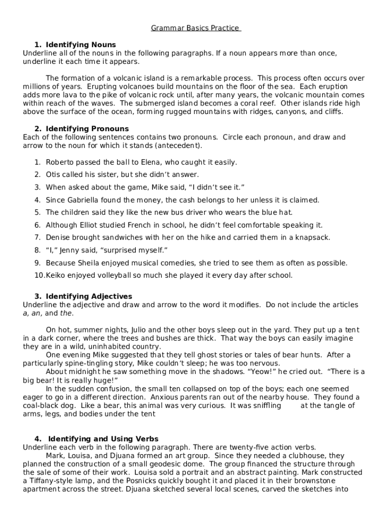 Grammar Basics Practice 1. Identifying Nouns Underline ... Doc Template ...