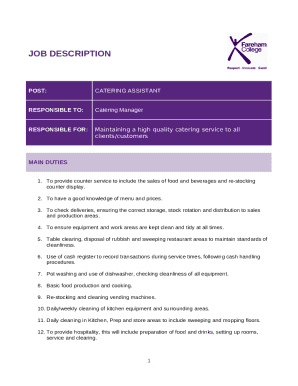 Best Catering Assistant Job Description Template Doc Template | pdfFiller