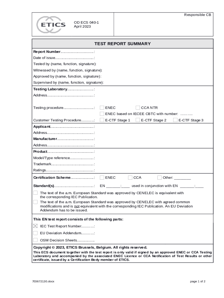 ETICS TEST REPORT TEMPLATE Doc Template | pdfFiller