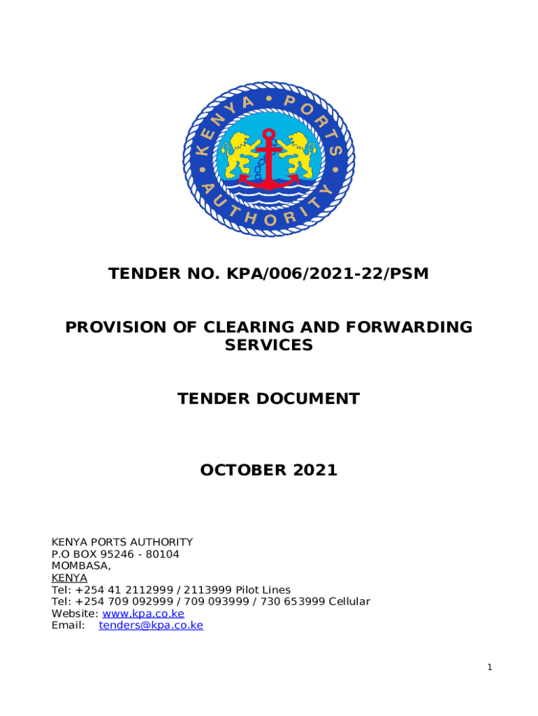 tender no. kpa/006/2021-22/psm provision of clearing and ... - kpa co ...