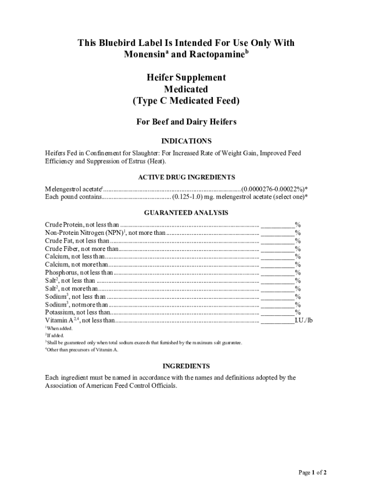 Fillable Online Type C Medicated Feed For Beef and Dairy Heifers ...