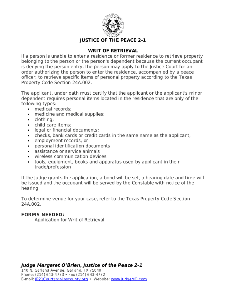 Writ of Retrieval, Re-Entry, and Restoration Ination ... Doc Template ...