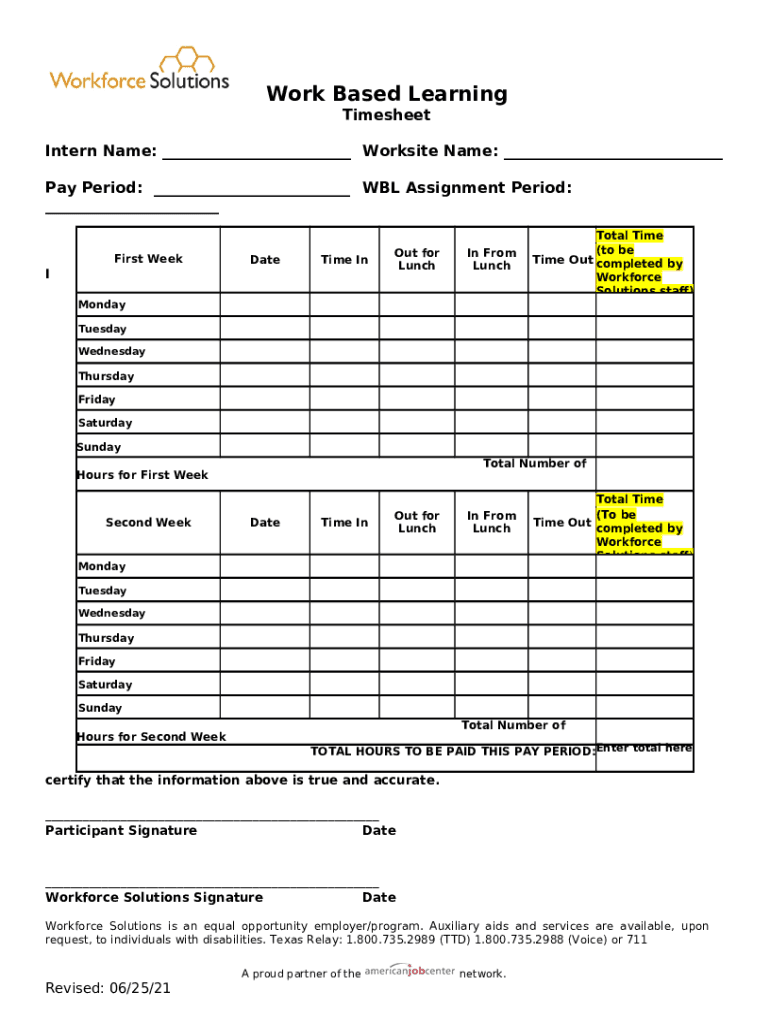 Work Base Learning Time Sheet Doc Template | pdfFiller
