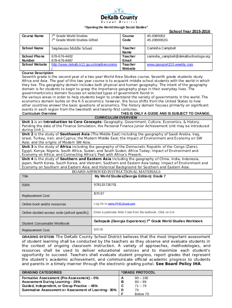 Sixth Grade Mathematics Syllabus - Stephenson Middle School Doc ...