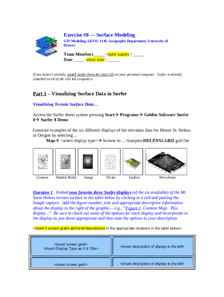 Surface Modeling - GIS and Mapping - Exam Doc Template | pdfFiller