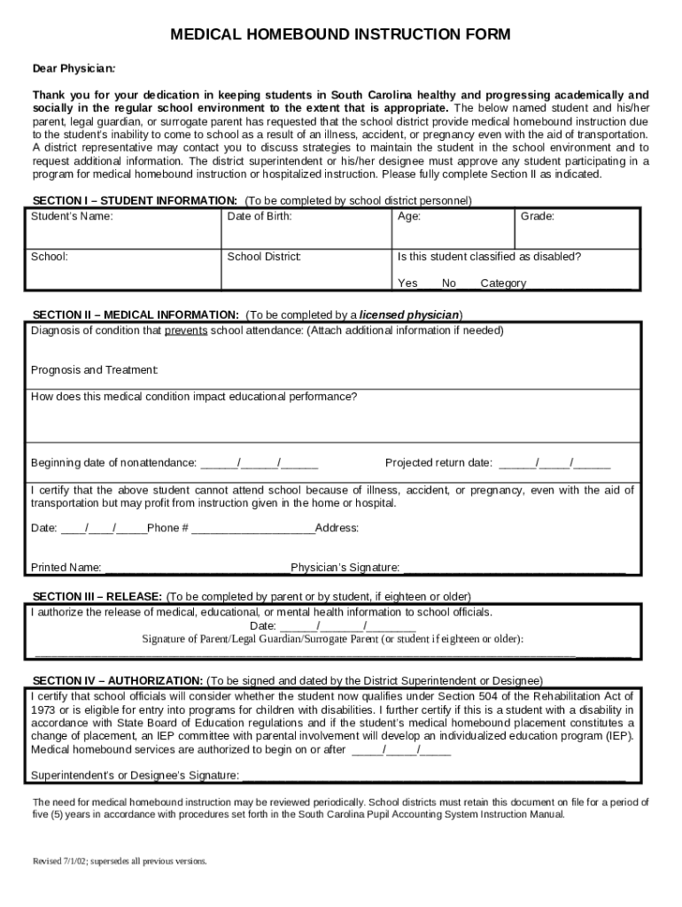 Medical Homebound Instruction - images Doc Template | pdfFiller
