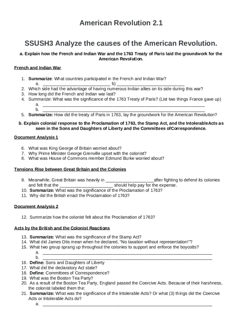 SSUSH3: Analyze the causes of the American Revolution Doc Template ...