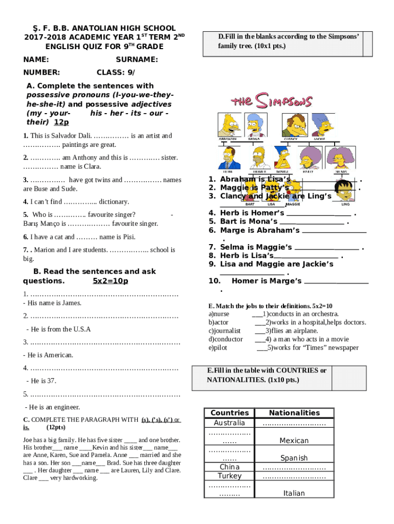 Quiz & Worksheet - Possessive Pronouns & Contractions Doc Template ...