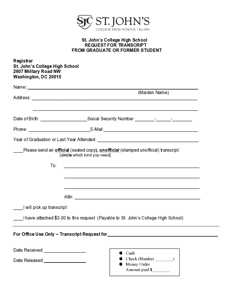 Fillable Online Records/Unofficial Transcript Request Form Fax Email Print - pdfFiller