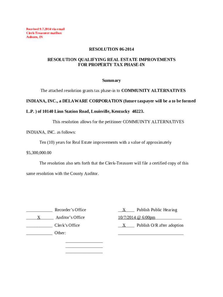 The attached resolution grants tax phase-in to COMMUNITY ALTERNATIVES ...