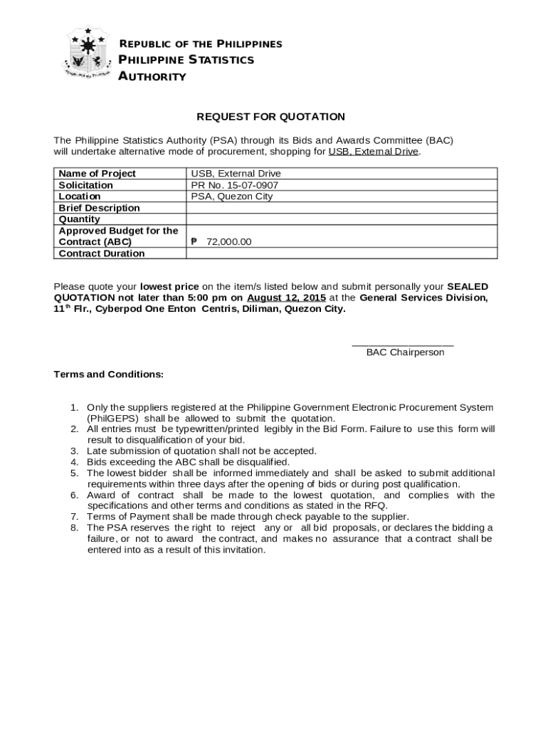 The Philippine Statistics Authority (PSA) through its Bids and Awards Committee (BAC) will ...