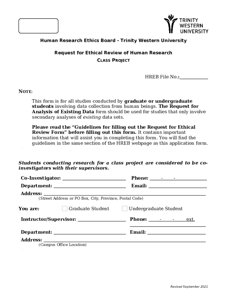 Request for Ethical Review - Trinity Western University - Studylib Doc Template | pdfFiller