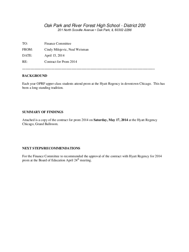 Fillable Online intranet oprfhs Contract for Prom 2014 - Oak Park and ...