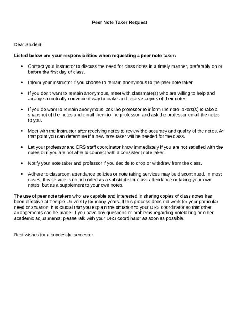 Peer Note Taker Request - Disability Resource Center ...