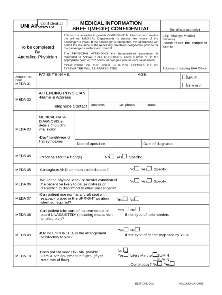 MEDICAL INATION SHEET (MEDIF) Doc Template | pdfFiller