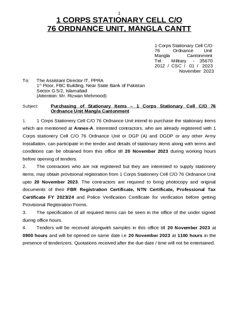 1 corps stationary cell c/o 76 ordnance unit, mangla cantt Doc Template ...