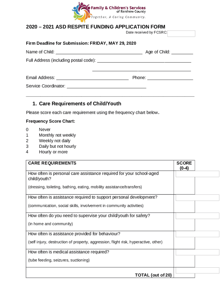 20202021 asd respite funding application Doc Template | pdfFiller