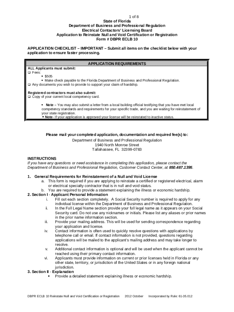 DBPR ECLB 10 - Application to Reinstate Null and Void ... Doc Template ...