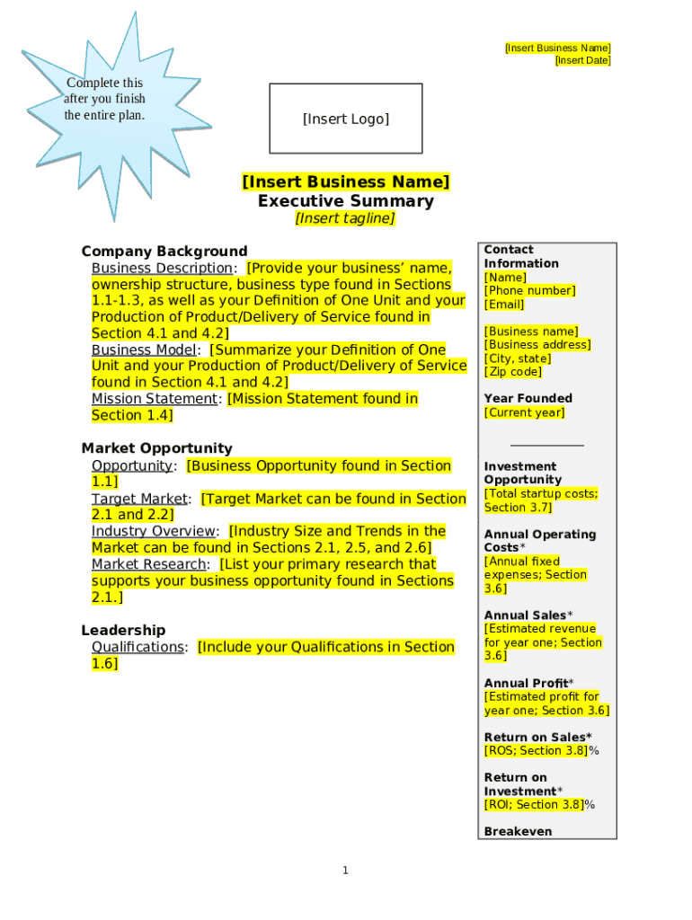 E1 Executive Summary Template.pdf - Insert Business Name Doc Template ...