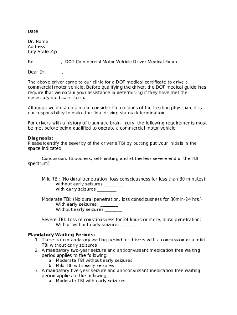 Re:,DOT Commercial Motor Vehicle Driver Medical Exam Doc Template ...