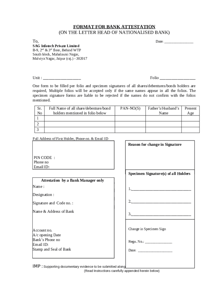 at for bank attestation - SAG RTA Doc Template | pdfFiller
