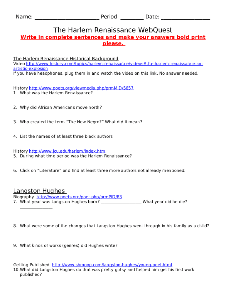 Harlem Renaissance WebQuest.docx - Name: Period: Date Doc Template ...
