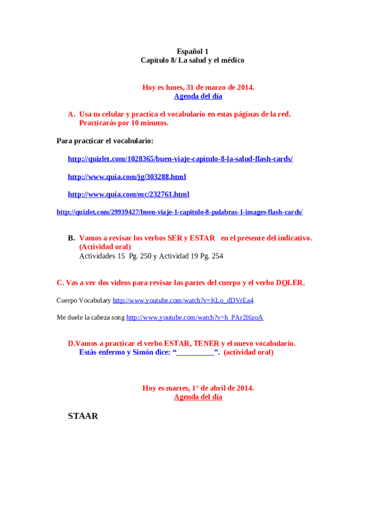 captulo 8: la salud y el mdico vocabulario Flashcards Doc Template ...