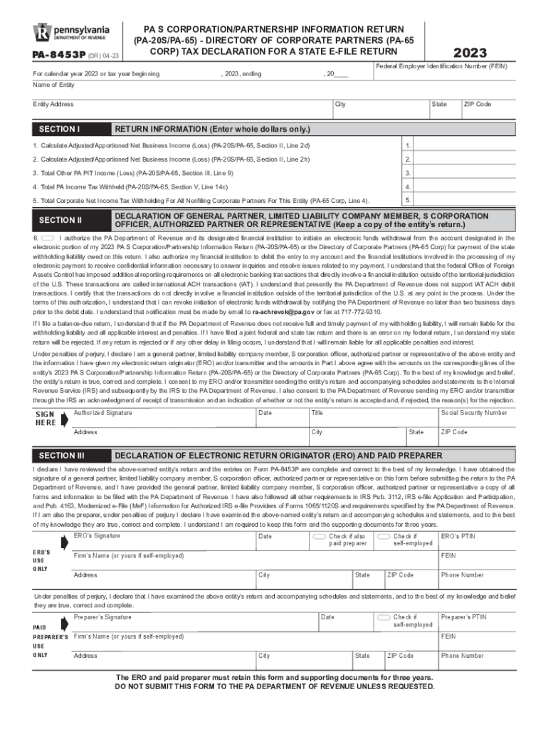 Fillable Online 2023 PA S Corporation/Partnership Information Return ...