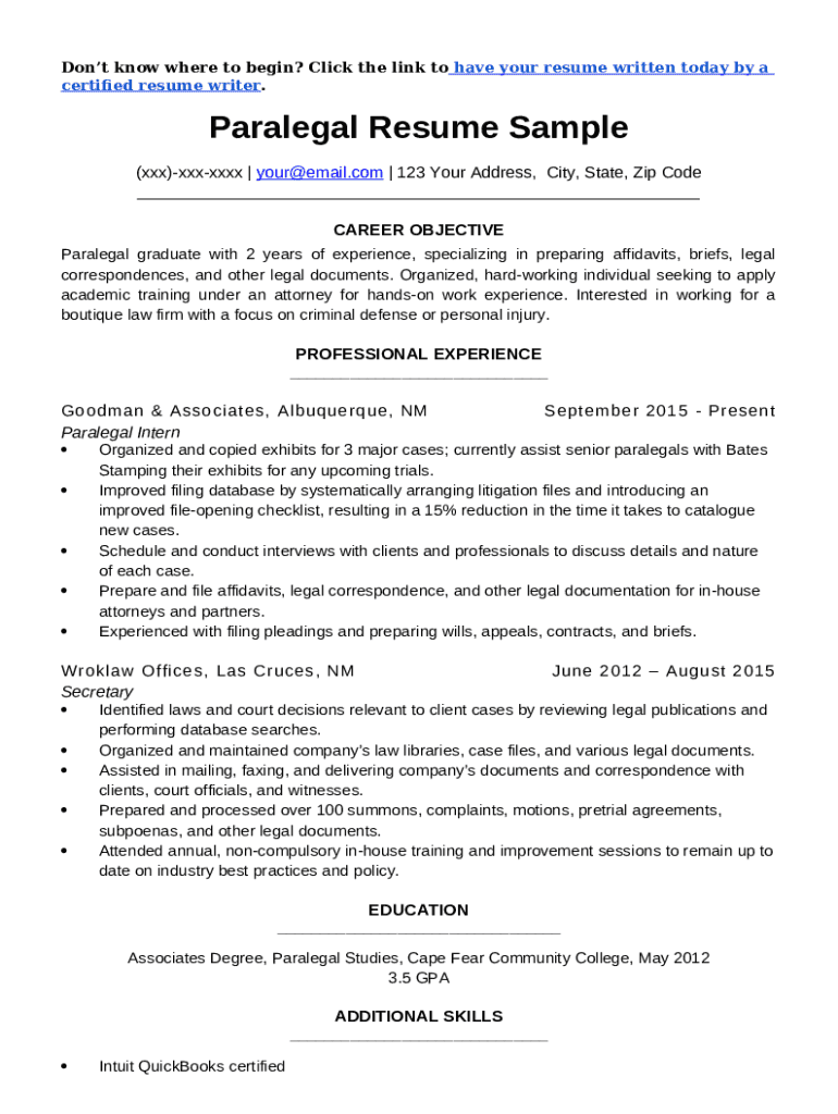 How To Create a Paralegal CV (With Template and Example) Doc Template ...