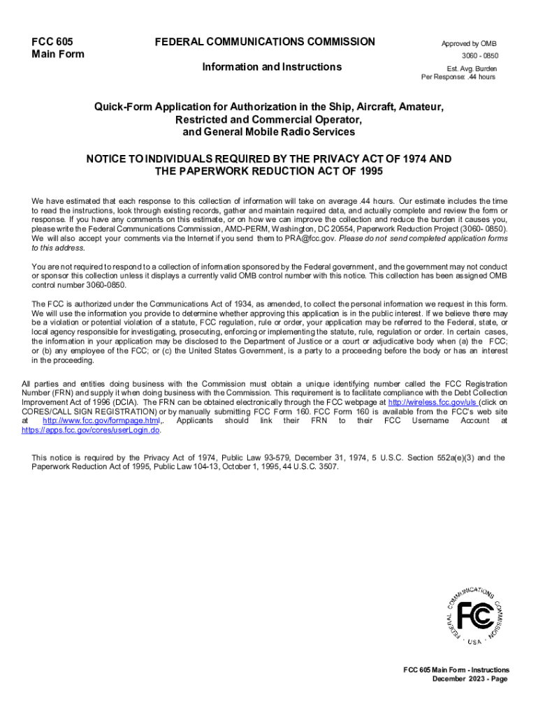 Fillable Online FCC 605 2011-2023 - Fill and Sign Printable Template ...