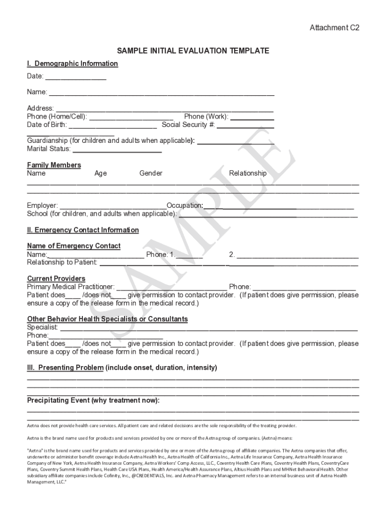 Fillable Online Attachment C2 SAMPLE INITIAL EVALUATION TEMPLATE Fax ...