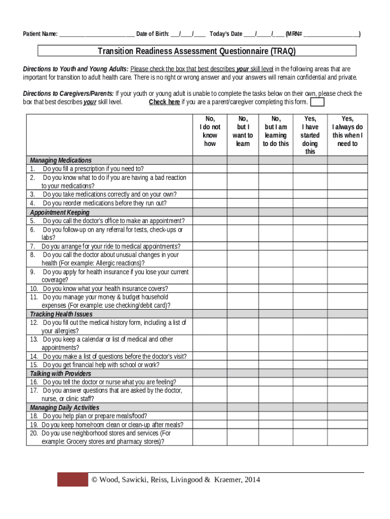 Sample Transition Readiness Assessment for Parents/ ... Doc Template ...