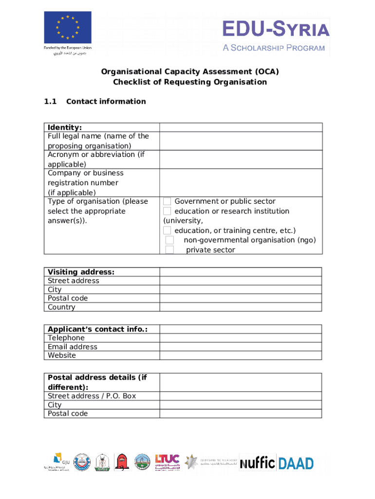 Checklist Organisational Capacity Assessment (COCA) for ... Doc ...