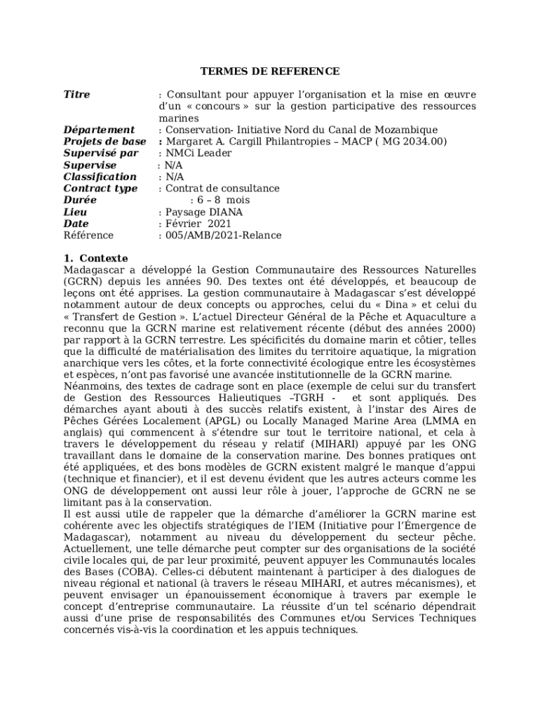 Consultant pour l'organisation et mise en uvre d'unconcours Doc Template | pdfFiller