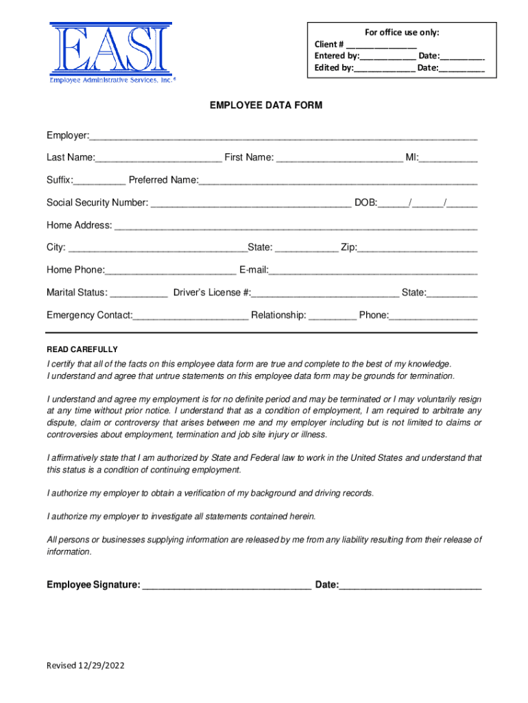 Fillable Online New Employee Set-Up Form - EASI Fax Email Print - pdfFiller