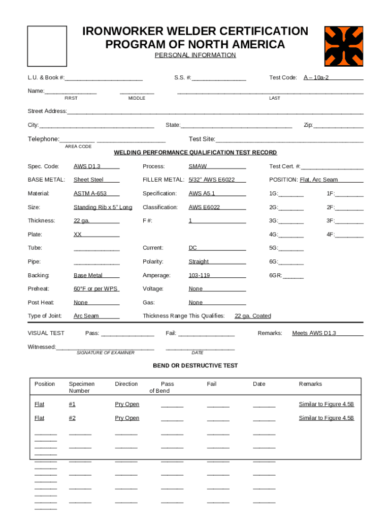 Certified Welder Program - Pinnacle of Welding Proficiency Doc Template | pdfFiller