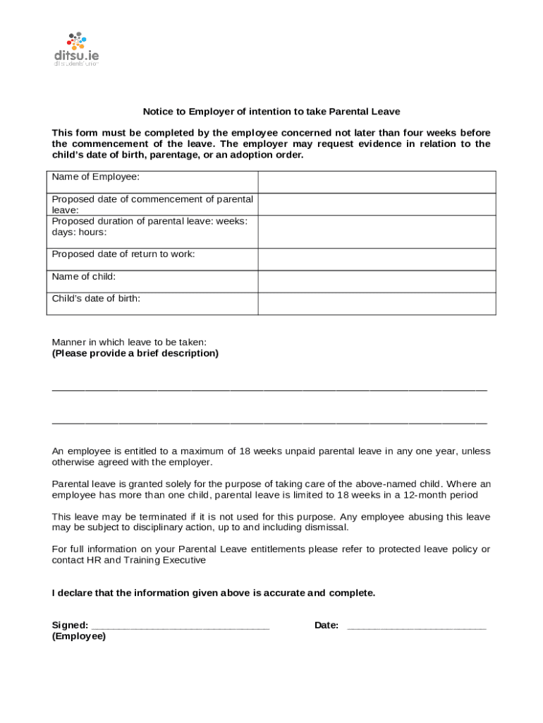 Important Notice Ination in relation to Parental Leave has ... Doc Template | pdfFiller