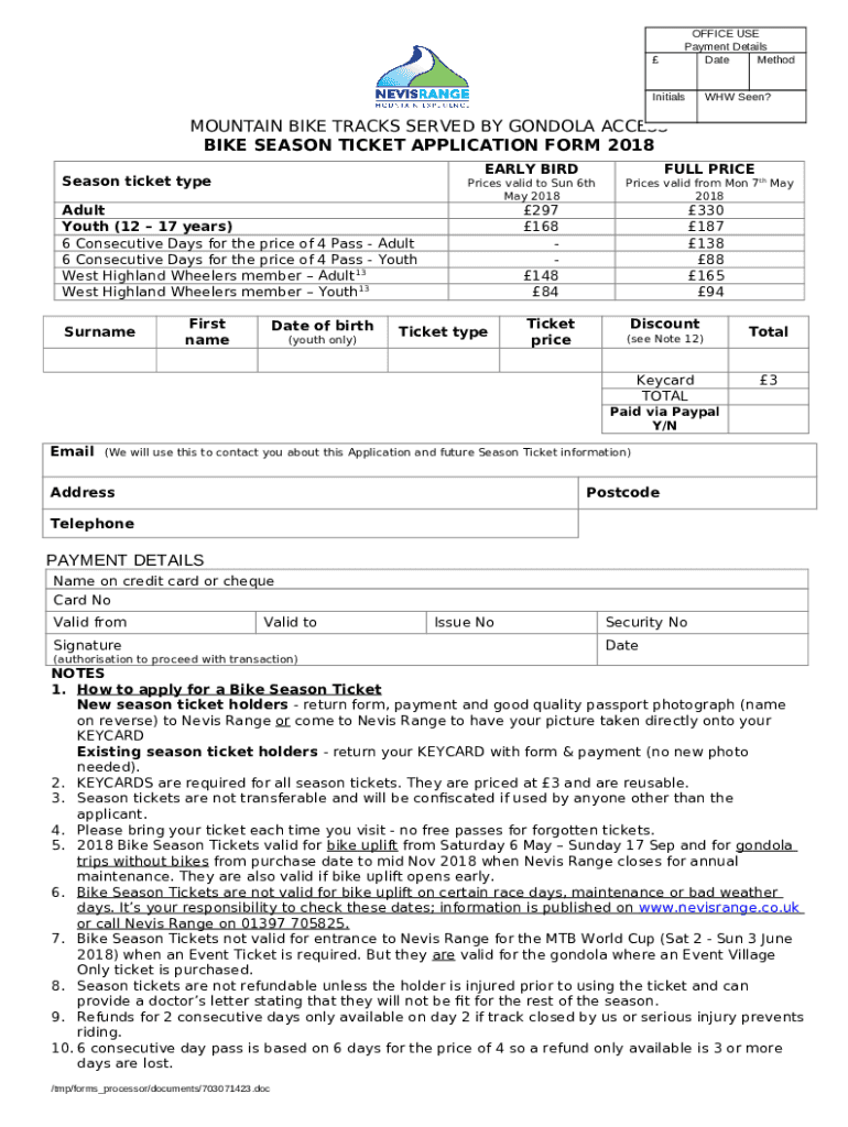 bike season ticket application 2018 Doc Template | pdfFiller